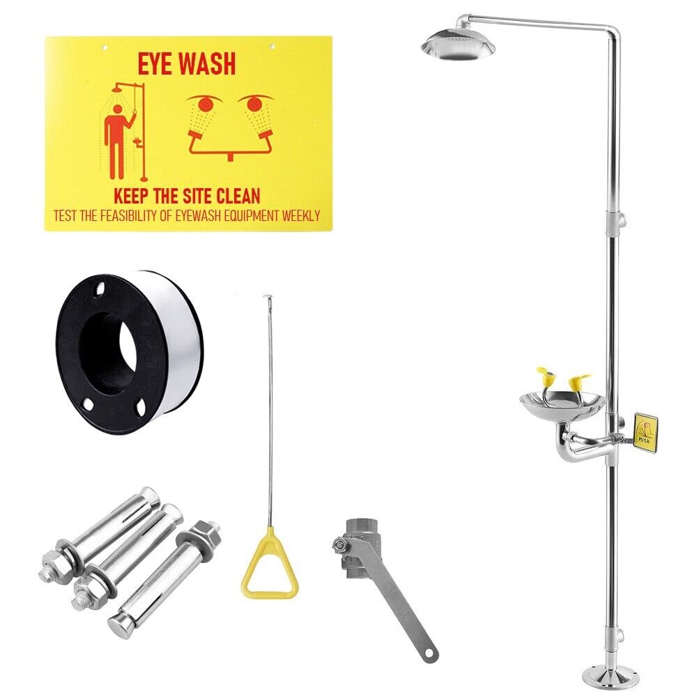 Stainless Steel Emergency Eyewash Shower Station Face Wash Washer Stat ...