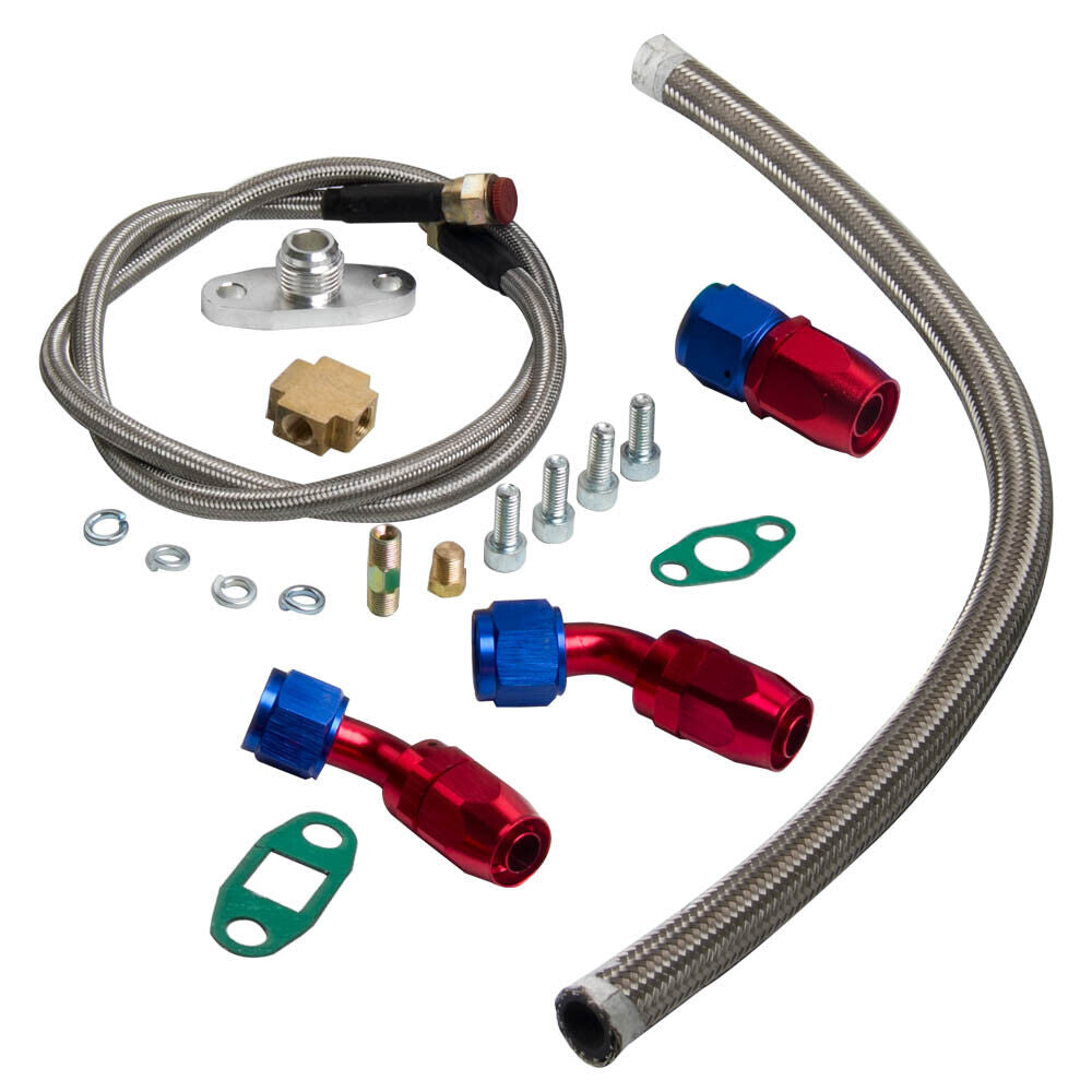 Turbo Oil FEED AND RETURN Line Kit T3 T4 Universal Braided Adapter T04 ...