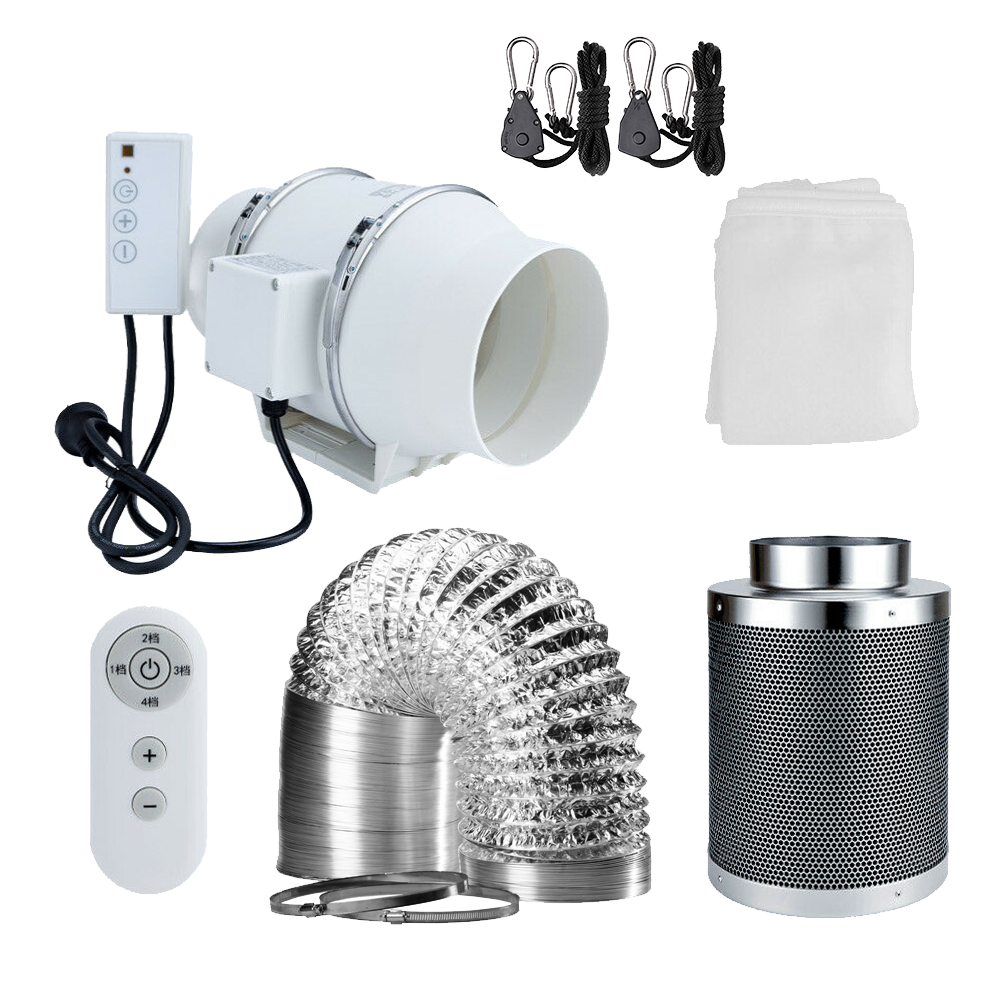 4" Grow Tent Inline Duct Fan Kit Ventilation Carbon Filter with Speed ...