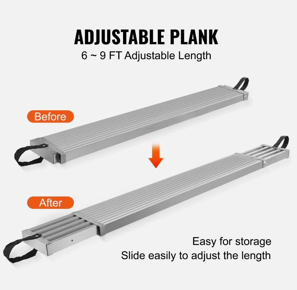 Heavy Duty 6-9 ft 500 lb Capacity Aluminum Work Plank Telescoping Scaf ...