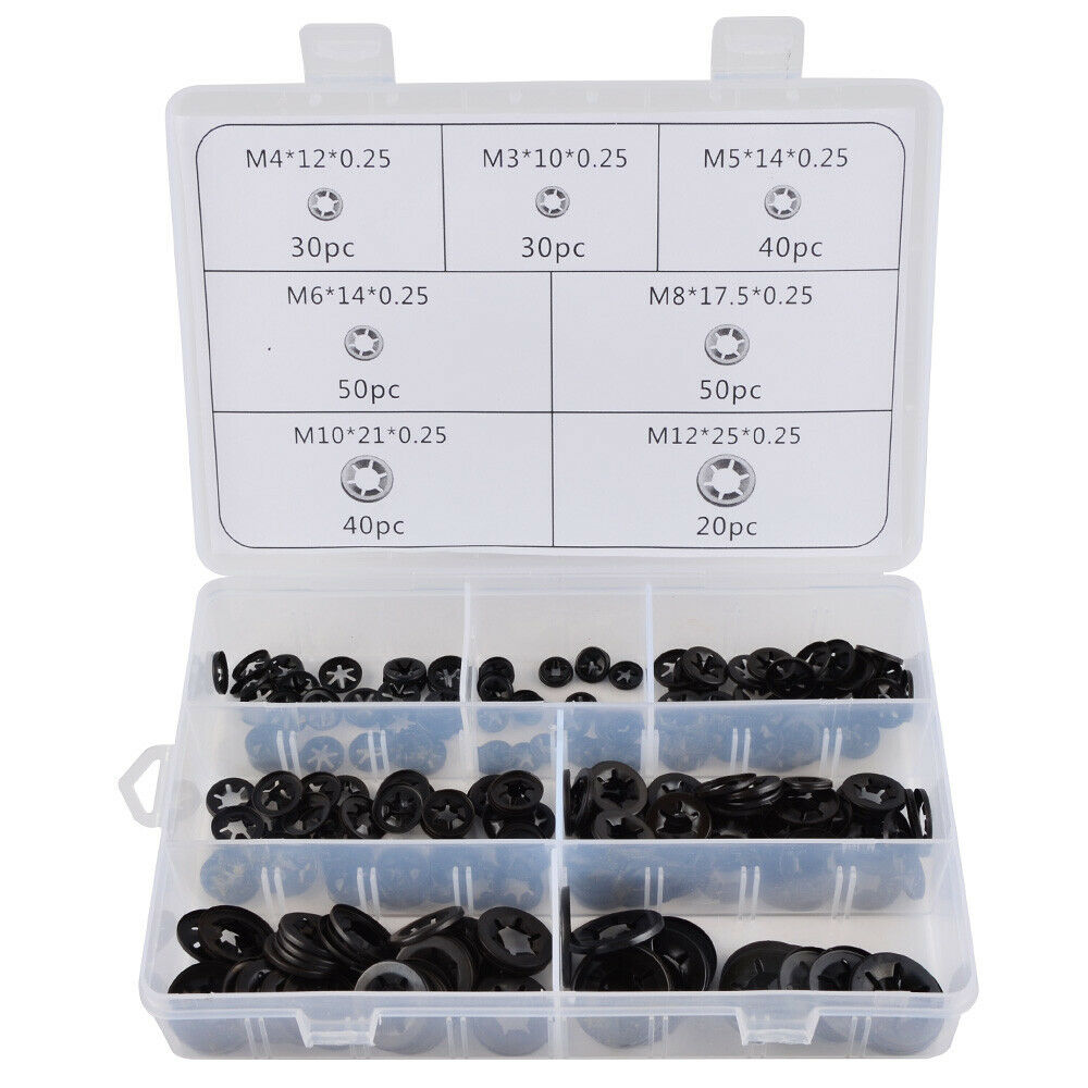 260pcs Round Shaft Push On Type Fastener Washer Clip Retainer Speed Nu ...